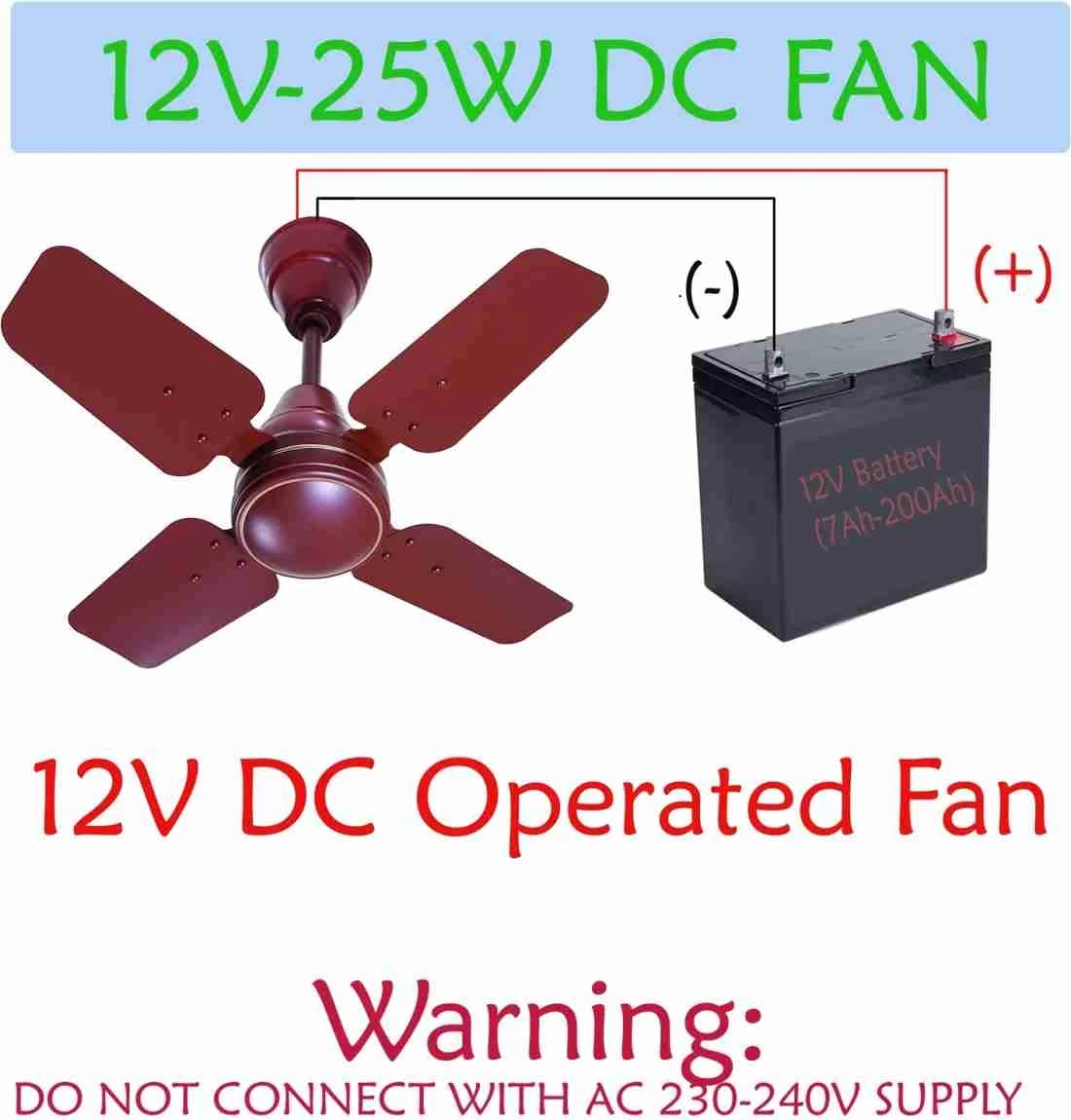 Efficient 12V DC Ceiling Fan 24" for Off-Grid, RV, Boat & Outdoor Use